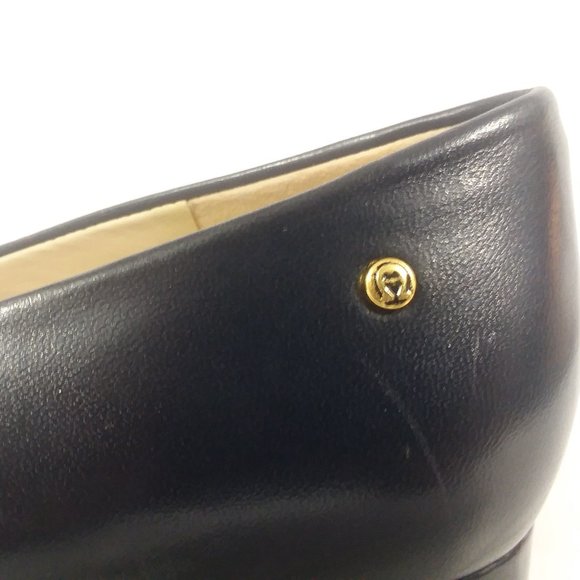 Etienne Aigner | Shoes | Aigner Sarah Black Leather Low Block Heel ...